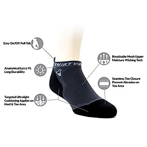 Thirty48 Ultralight Athletic Running Socks for Men and Women with Seamless Toe, Moisture Wicking, Cushion Padding (Large - Women 9-10.5 // Men 10-11.5, [3 Pairs] Black/Gray)