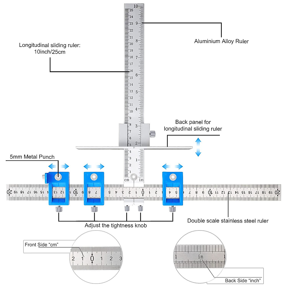 Cabinet Hardware Jig, King&Charles Metal Cabinet Handle Jig with Automatic Center Punch, Perfect Set - Avoid Jitter Caused by Direct Drilling, Use for Handles and Pulls on Drawers/Doors.