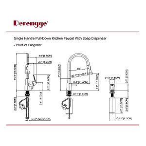 Derengge Brushed Gold Kitchen Faucet Single Handle Pull-Down Kitchen Sink Faucet with Soap Dispenser and Deck Plate, Faucet for Farmhouse, Camper, Laundry, Rv, Bar,KF-058DS-CS