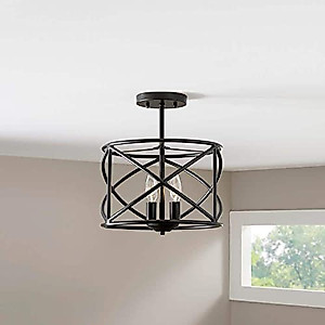 Hampton Bay Hastings 12 in. 2-Light Satin Bronze Ceiling Semi-Flush Mount Light