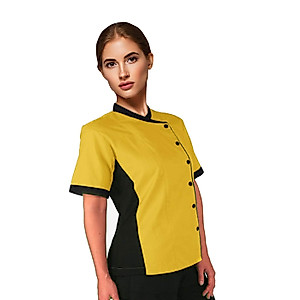 Short Sleeves Women's Ladies Side Mesh Panel Chef Coat by Uniformates (Yellow, M (for Bust 36-37))