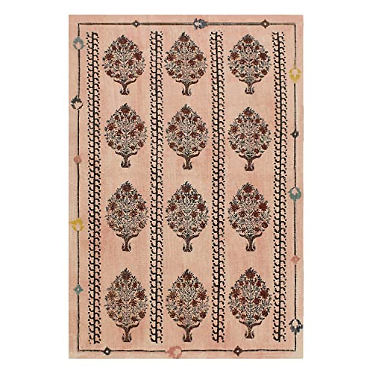 Casavani Indian Handmade Cotton Dhurrie Floral Beige Area Rug Floor Carpet For Doormat Best Uses For Bedroom,Living Room,Dining Room,Kitchen,Hallway Enterway 3x5 4x6 5x8 6x8 9x9 Feet Square