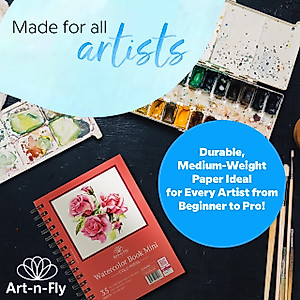Art-n-Fly 5.5 x 8.5 in Watercolor Sketchpad Mini Book - 2 pack x 35 Sheets Each- Spiral Bound and Microperforated - 300gsm / 140lb 8.5x5.5