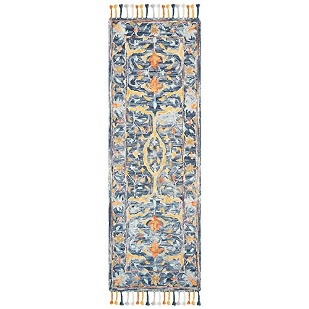 SAFAVIEH Aspen Collection 2'3" x 7' Blue / Rust APN116M Handmade Boho Braided Tassel Wool Runner Rug