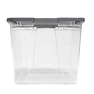 HOMZ 64 Quart Secure Seal Latching Extra Large Clear Plastic Storage Tote Container Bin w/Gray Lid for Home, Garage, & Basement Organization (4 Pack)