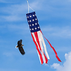 American Flag Windsock, Stars & Stripes USA Patriotic Decorations Embroidered Stars - Fade Resistant Patriotic Wind Socks Decorations 40 Inch (40)