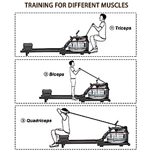 LUCKYERMORE Water Rowing Machine with LCD Monitor for Home/Gym, 265 Lbs Weight Capacity, Adjustable, Space Saving, Mobile, Double Track Indoor Rower Fitness, Black