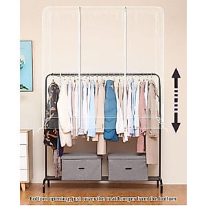 Senvitate Garment Rack Cover, Transparent PEVA Clothes Rack Cover with 2 Smooth Zipper, Clothing Dustproof Waterproof Protector Cover (47X20X59-Clear)