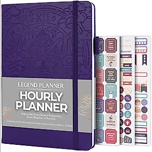 Legend Planner Hourly Schedule Edition – Deluxe Weekly & Daily Organizer with Time Slots. Time Management Appointment Book Journal for Work & Personal Life, Undated, A5 Hardcover – Purple, Debossed