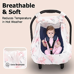 3-in-1 Car Seat Cover Baby, Breathable Peekaboo Sunshade and Mosquito Net, Universal Fit Infant Car Seat, Stretchy Canopy with Portable Storage Bag, Soft and Lightweight