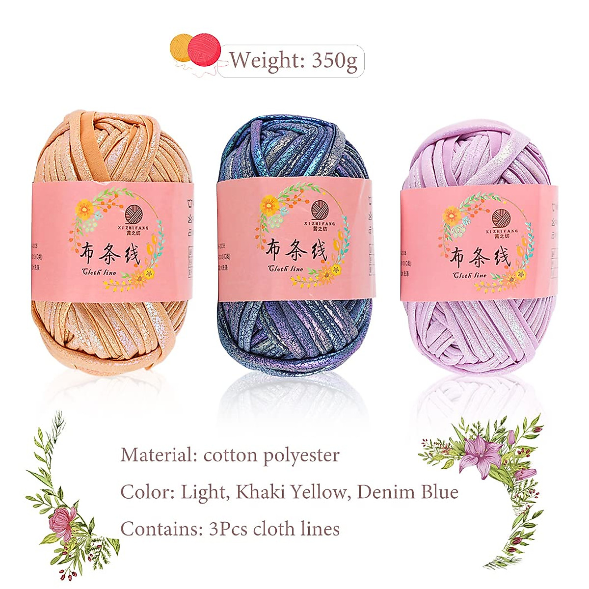 Rolin Roly 3Pcs Knitting Yarn Khaki Yellow Cotton Yarn Blue Soft Fabric Crochet Cloth for Summer Hand DIY Knitted Fabric Art Basket Bag Long30m