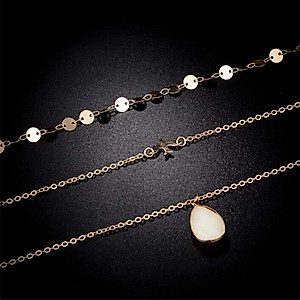 Chmier Bohemia Layered Choker Necklace Gold Disc Choker Dove Necklace Gemstone Necklace Pigeon Gem Charm Pendant Necklace Peace Jewelry for Women