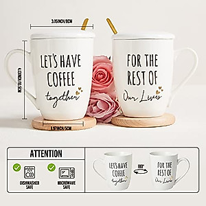 AW BRIDAL Couples Gifts 12 OZ Coffee Mugs Set of 2, Bridal Shower Gift for Bride and Groom Cups, Engagement Newlywed Anniversary Wedding Gifts for Couple, Mr and Mrs Gifts, Ceramic Coffee Mug with Lid
