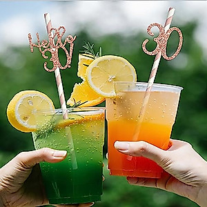 30th Birthday Paper Straw Decor, Happy 30th Birthday Decorations, Hello 30, 30th Anniversary/Birthday Party Drinking Decorative Straws, Cheer 30 Years Old Party Supplies 12 Pieces Rose Gold
