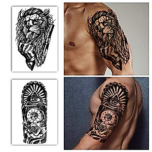 Full Arm Temporary Tattoos 8 Sheets and Half Arm Shoulder Waterproof Tattoos 8 Sheets, Extra Large Tattoo Stickers for Men and Women (22.83"X7.1")