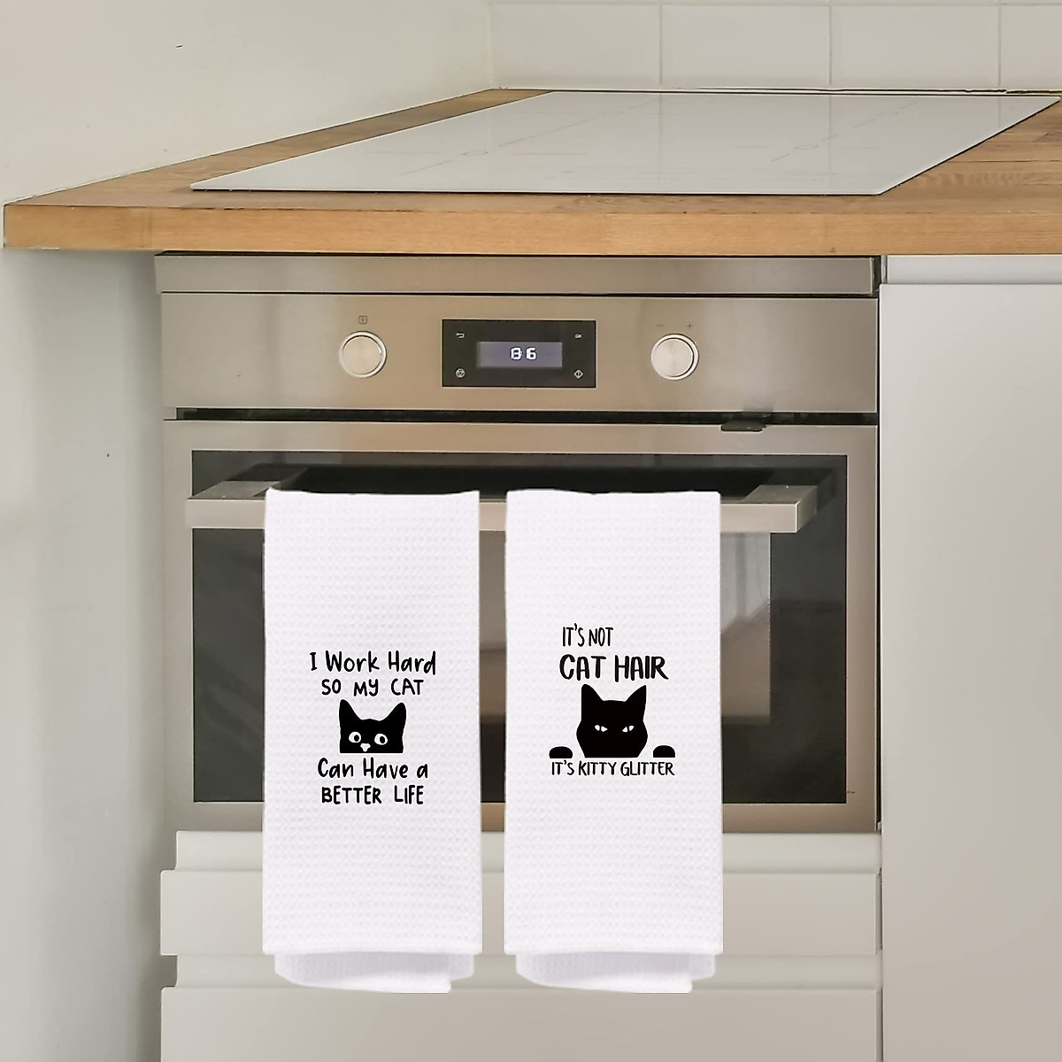 NEGIGA Cat Kitchen Towels and Dishcloths Sets 24x16 Inch Set of 4, Funny Black Peeking Cat Decor Decorative Dish Hand Tea Bath Towels for Kitchen Bathroom,Cat Lovers Girls Gifts