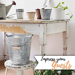 Autumn Alley Farmhouse 2 Pack Bathroom Trash Can - Rustic Galvanized Trash Can Bucket with Wooden Grip for Rustic Bathroom, Farmhouse Kitchen, Country Home Décor, 7 Liter, Galvanized Grey