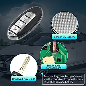 X AUTOHAUX 2pcs 433MHz KR5S180144014 Replacement Smart Proximity Insert Keyless Entry Remote Key Fob for Nissan Altima Maxima 2016 2017 2018 4 Buttons 4A Chip Car Key