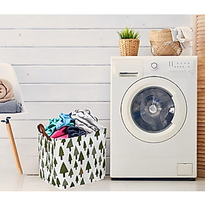 Sanjiaofen Square Woodland Storage bin, Nursery Basket,Collapsible Green Storage Box with Handles for Nursery Storage. (Square Tree)