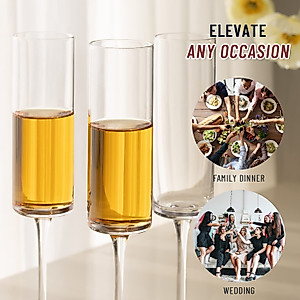 RAVNDOX Champagne Flutes, Edge Champagne Glass Set of 4 Lead-free Glasses- Modern & Elegant for Women, Men, Wedding, Anniversary, Christmas, Birthday, Premium Crystal