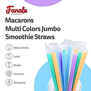 Fanale 125 Pcs Macarons Jumbo Smoothie Straws, Disposable Boba Straws for Smoothies, Milkshakes & iced Coffee, Individually Wrapped Multi Color Plastic Straws (12mm Wide & 210mm Long)