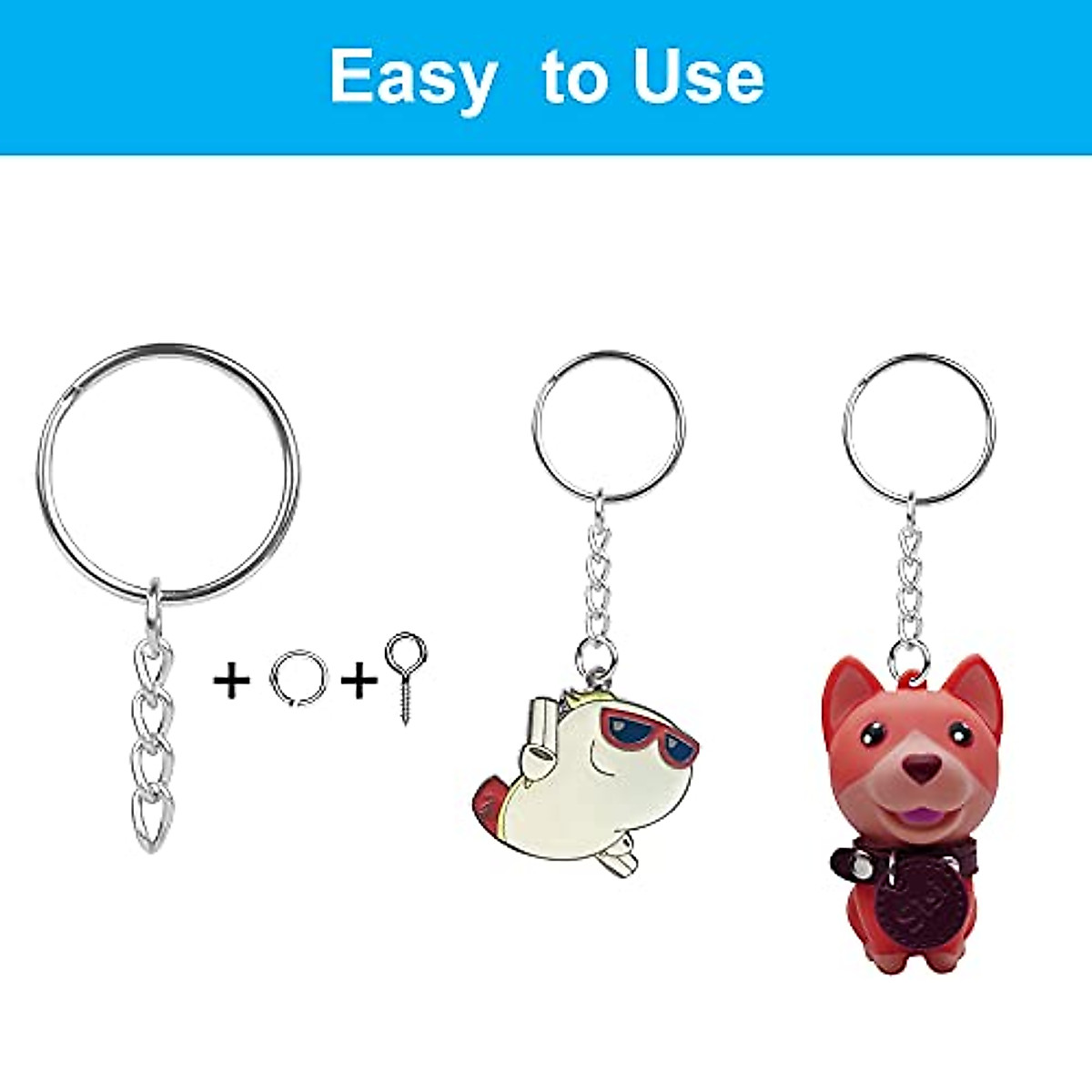 150PCS Sliver Keychain Rings Kit, 50PCS Key Chain Rings with Chain and 50PCS Open Jump Ring with 50PCS Screw Eye Pins for Crafts and Jewelry Making