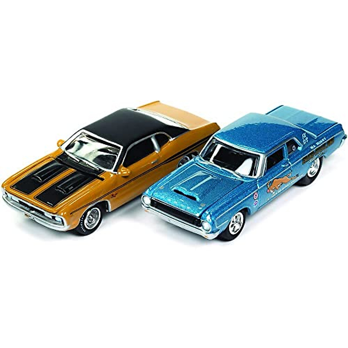 Johnny Lightning 1964 Dodge 330 Tribute Blue 1971 Dodge Demon GSS Brown Black Roof, Hood Stripes Release 3 Mr.Norms Set of 2 Cars Limited Edition to 2004 Pieces Worldwide 1/64 Diecast Model Cars