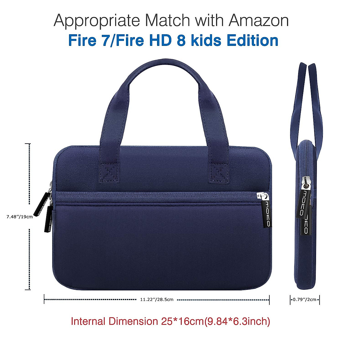 MoKo 7-8" Kids Tablet Sleeve, Neoprene Carrying Case Bag Fits Fire HD 8 Kids Edition 2018, Luna Controller, Fire HD 8 Plus/Fire HD 8 2020, Fire 7 Kids Pro 2021, Fire HD 8 Kids Pro 2021, Indigo