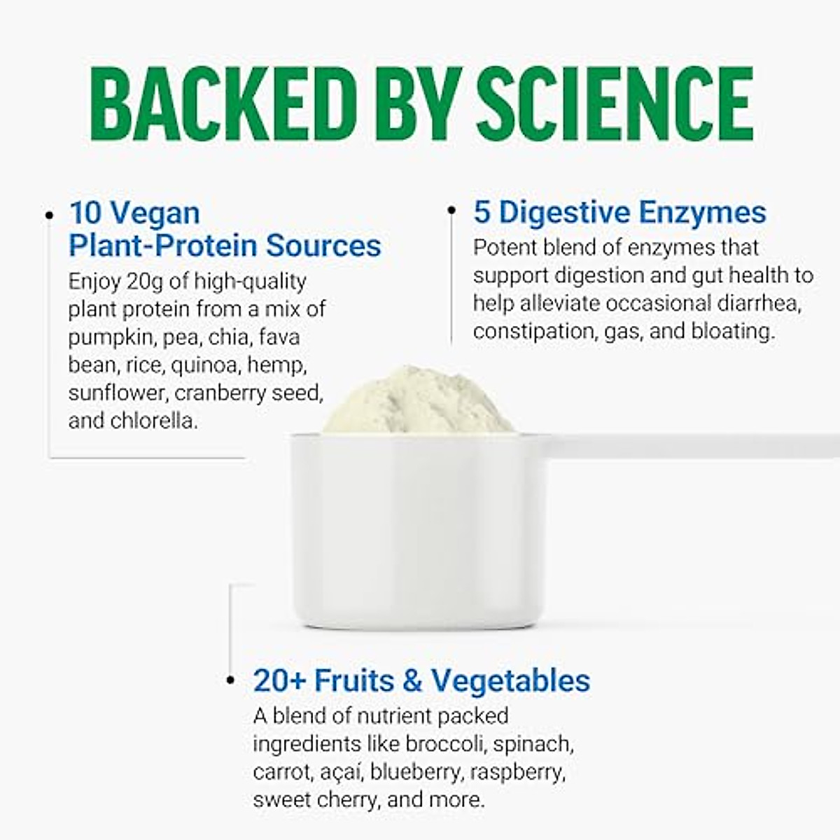 FORCE FACTOR Vegan Plant Protein, Plant-Based Protein + Greens, Greens Powder with 20g Plant Based Protein, Digestive Enzymes, and Fiber, Vanilla Flavor, 20 Servings (Packaging May Vary)