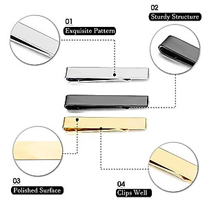 YADOCA 3 Pcs Tie Clips for Men Tie Bar Set Necktie Clips for Wedding Anniversary Business Black Silver-Tone Gold-Tone