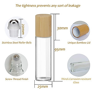 Glass Roll On Bottle with Bamboo Lid for Essential Oils, Creatiee Eco-friendly Refillable Clear Perfume Sample Bottles with Stainless Steel Roller Ball - Portable & Practical (12Pcs 15ml Clear)