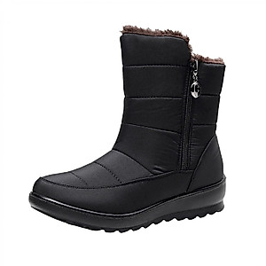 Padaleks Women's Snow Boots Winter Fur Lined Warm Shoes Anti-Slip Boot Waterproof Outdoor Short Bootie Side Zipper