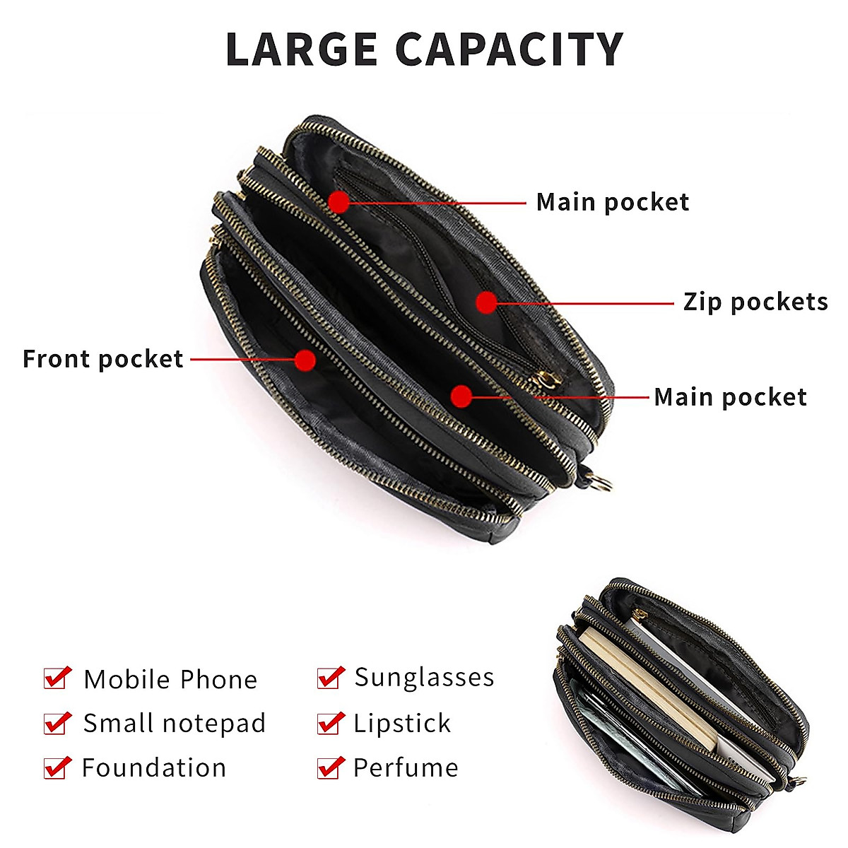 LassZone Women Cross Body Bag Small Shoulder Bag Phone Wallet Zipper Handbag Purse Adjustable Strap for Ladies