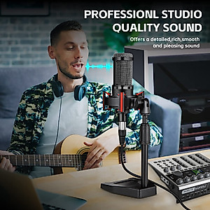 PROAR Condenser Microphone XLR, Cardioid Pickup Pattern, 48V Phantom Power Required, Shock Mount & Pop Filter Included, Sturdy Base & Height Adjustable Stand