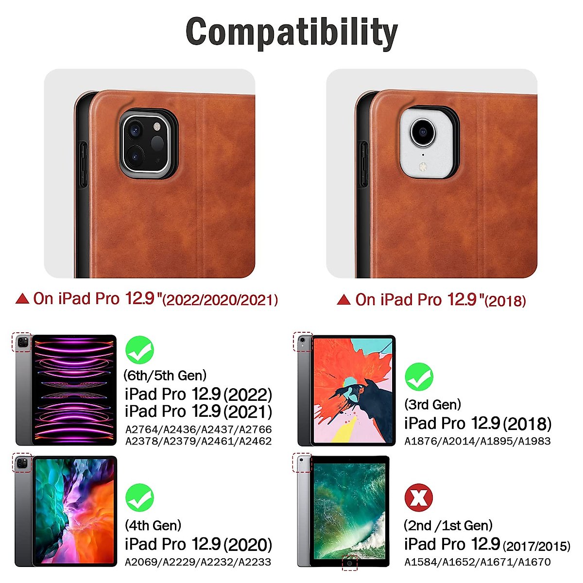 Antbox Case for iPad Pro 12.9'' 6th Generation (2022) 5th/4th/3rd Generation (2021/2020/2018), Built-in Pencil Holder Auto Sleep/Wake Function PU Leather Smart Cover (Brown)