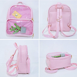 UULMBUJ Ita Backpack Purse, Cute Clear Shoulder Bag Transparent Kawaii Daypack Travel Bag for Pins Display, Blue