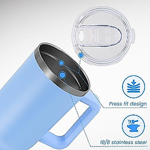 DOMICARE 40 oz Tumbler with Handle and Straw, Stainless Steel Tumbler with Lid and Straw, Reusable Vacuum Insulated Cup, Travel Coffee Mug, Blue, 1Pack