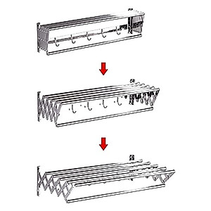 XMCX Accordion Wall Mounted Laundry Drying Rack Expandable Foldable Clothes Drying Rack Airer 304 Stainless Steel Dryer Collapsible Space Saver Easy Storage (Size : 50cm/19.7inch)