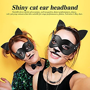 Chalyna 5 Pcs Black Cat Costume Set Girls Cat Costume Long Fur Cat Tail Cat Ears Headband Cat Tail Cat Bow Harlequin Mask with Black Star Tutu Skirt for Halloween Costume Dress up Party