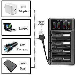 Taken Rechargeable Batteries for Arlo, 3.7V 750mAh 20 Pack Rechargeable Batteries and 4-Ports LED Charger Compatible with Arlo Cameras (VMC3030/VMK3200/VMS3330/3430/3530), Flashlight, Microphone