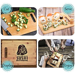 Darth Vader I Find Your Lack Of Sushi Disturbing Engraved Bamboo Wood Cutting Board Sashimi Serving Plate 9.5 x 13" Tray Cutting Board with Handle Star Wars Gift