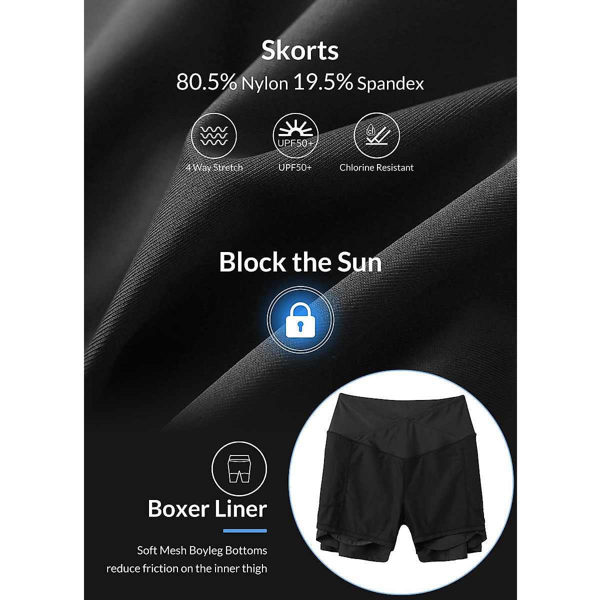 baleaf Women's Swim Skirt Bottoms High Waisted Bathing Suit Swimsuits Skirts Pleated Swim Skorts with Pockets Black S