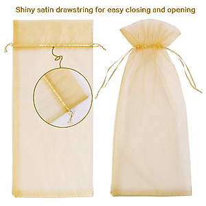HRX Package 30pcs Organza Wine Bags, Sheer Mesh Bottle Gift Pouches Wine Covers Dresses with Drawstring for Christmas (Gold)