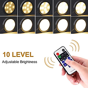 AIBOO Under Cabinet Lighting Kit, Plug in LED Puck Lights with Wireless Dimmable RF Remote Control,12v Stick on Lights for Kitchen Counter, Closet and Shelves(12 kit,Warm White)