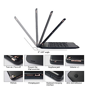 NOKBABO Keyboard Compatible with ipad 6th Generation, Compatible for ipad pro 9.7 inch,for ipad 5th Gen, for ipad Air 2 & 1 Keyboard, 130° Folio Hard Back Cover, Ultra Slim, Auto Wake/Sleep - Black