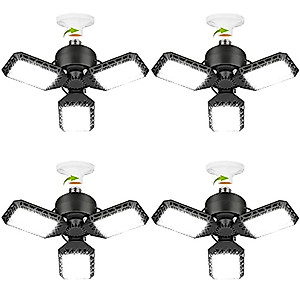 4 Pack Led Garage Lights, 60W Deformable Garage Ceiling Light 8000lm E26 Basement Lights with 3 Adjustable Led Panels 270° – Fits for Garage, Warehouse, Barn, Workshop and Yard (No Motion Activated)