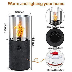 Portable Tabletop Fireplace Small Propane Fire Pit, Outdoor 6.3 Inch Round Iron Sheet Tabletop Gas Firebowl, with Clear Heat-Resistant Glass and are Many Pebbles, for Garden, Pool, Patio