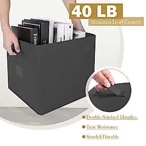 SimpliBins 13x13x13 Storage Cube Bins 4 Pack, Collapsible Fabric Storage Cubes with Fabric Handle, Simple Cubical Storage Boxes for Cube Organizer, Shelf and Closet Storage (Black)