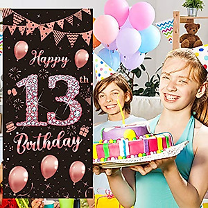 Lnlofen 13th Birthday Door Banner Decorations for Girls, Large 13 Year Old Birthday Party Door Cover Backdrop Supplies, Rose Gold Happy 13th Birthday Poster Sign