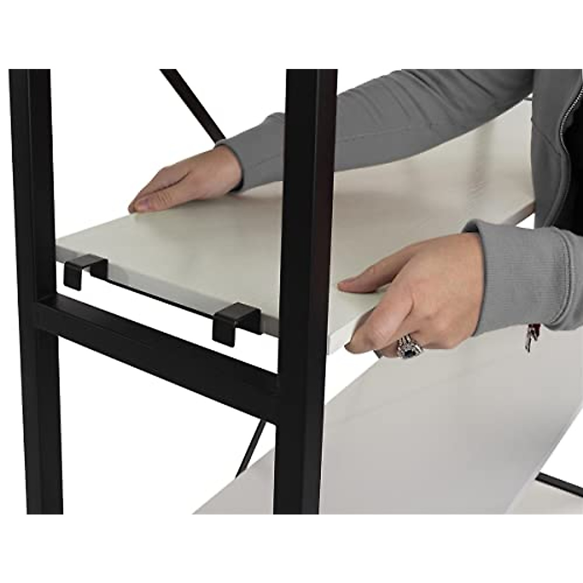 Displays2go Portable Shelving Display with 4 Tiers, Floor Standing, Paulownia Wood - White (SMPSU1SU)